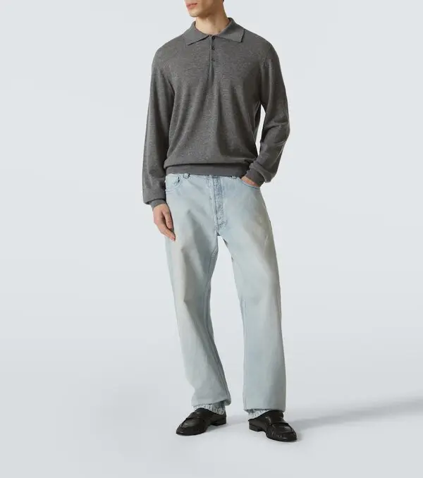 THE ROW Judi Cashmere Polo Sweater - Grey