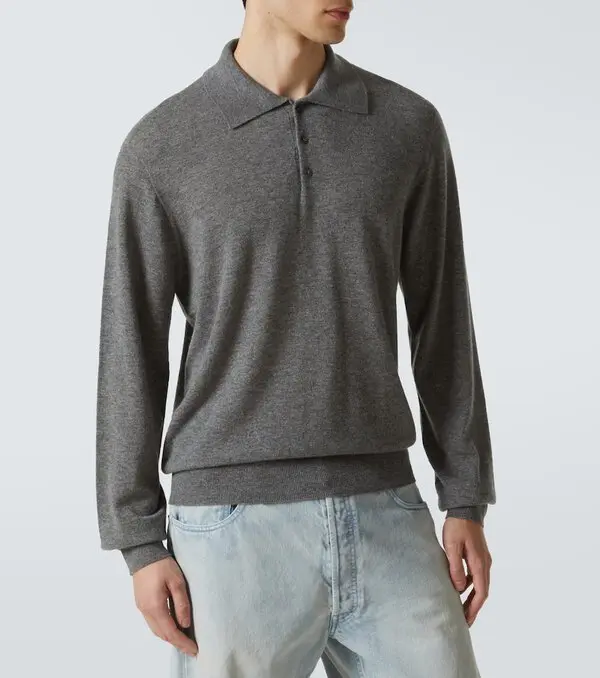 THE ROW Judi Cashmere Polo Sweater - Grey