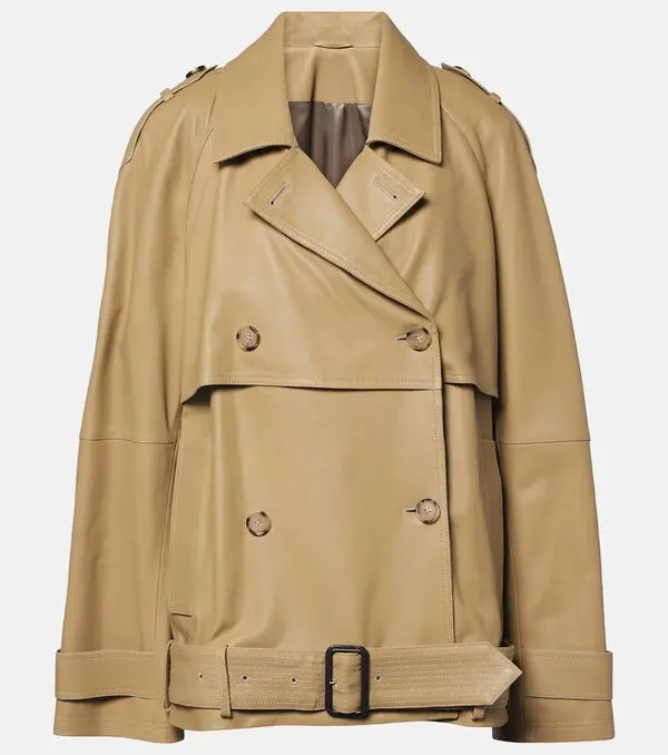 TOTEME Oversized Leather Double-breasted Jacket - Beige