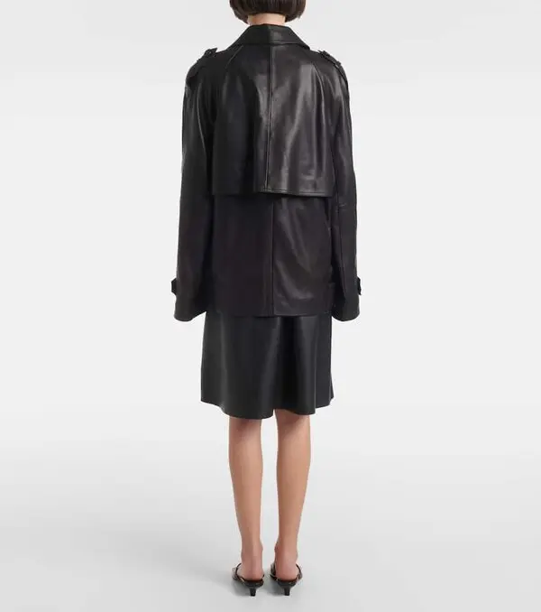 TOTEME Oversized Leather Double-breasted Jacket - Black