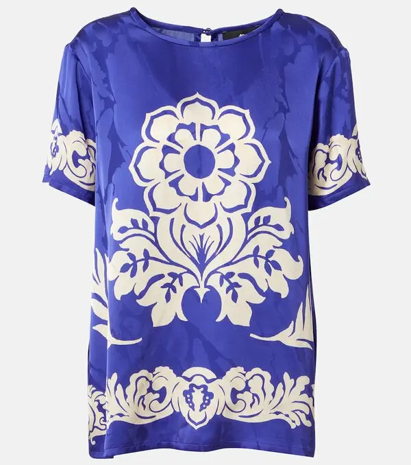 Etro Floral Satin Top - Blue