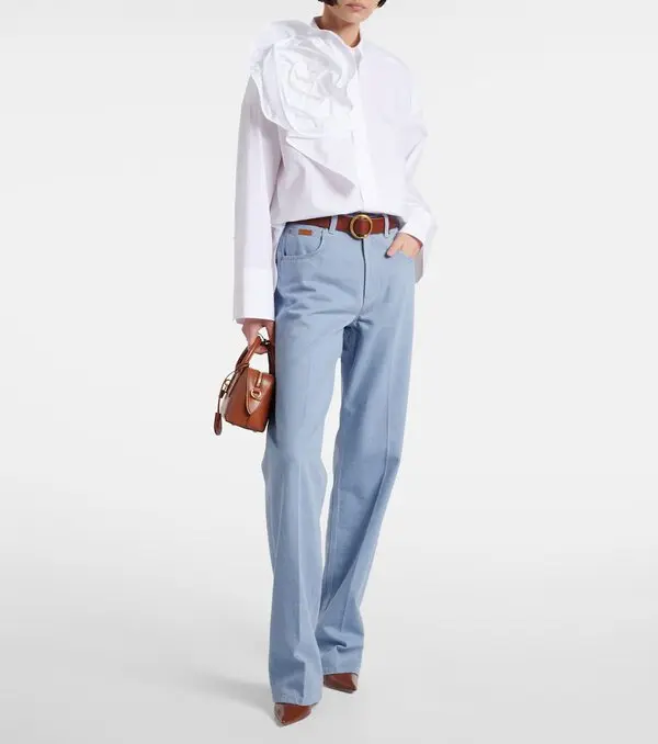 Dorothee Schumacher Floral Appliqué Cotton-blend Poplin Shirt - White