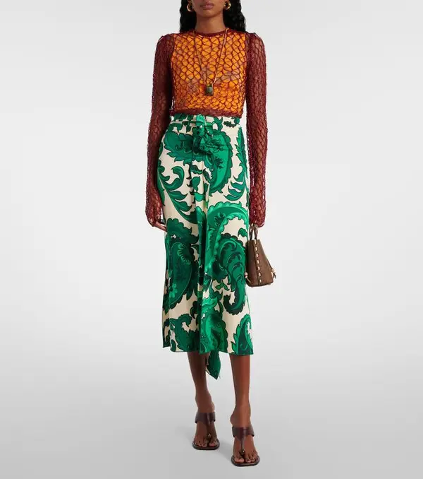 Etro Paisley Ruffled Midi Skirt - Green