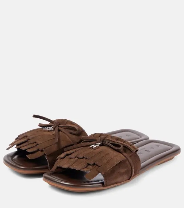 Hogan H685 Fringed Suede Slides