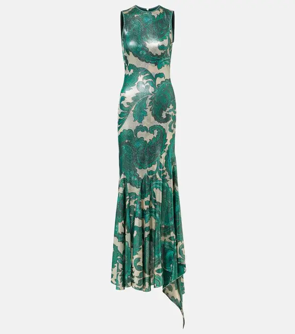 Etro Paisley Open-back Lame Maxi Dress - Green
