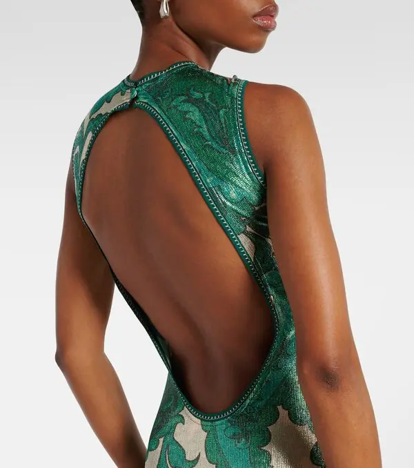 Etro Paisley Open-back Lame Maxi Dress - Green