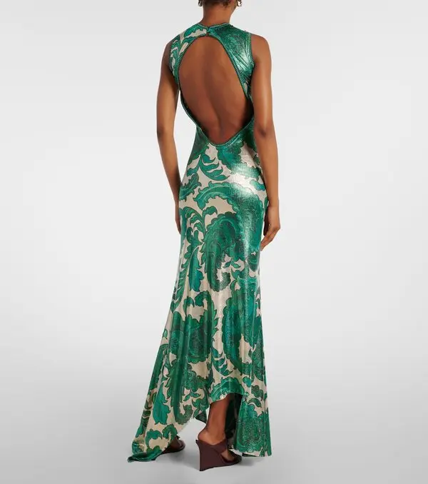 Etro Paisley Open-back Lame Maxi Dress - Green