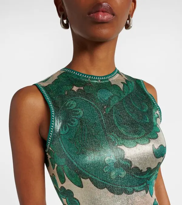 Etro Paisley Open-back Lame Maxi Dress - Green