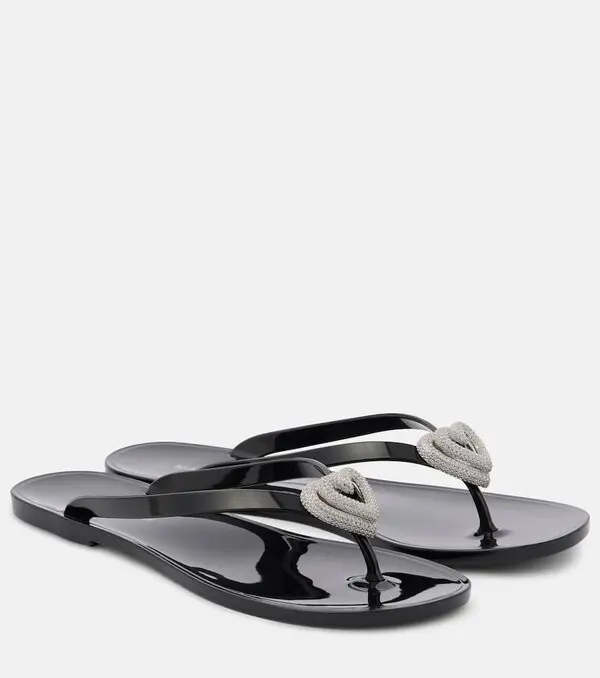 Mach & Mach Double Heart Embellished Thong Sandals - Black