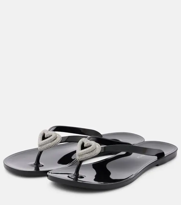 Mach & Mach Double Heart Embellished Thong Sandals - Black