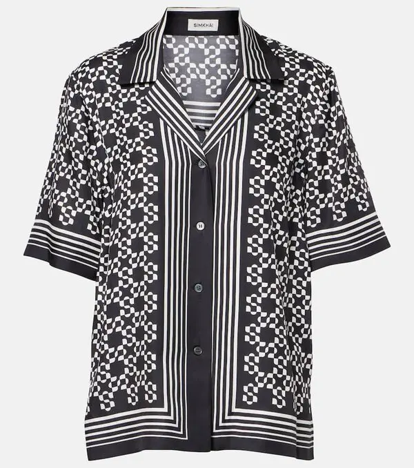 Simkhai Koda Printed Bowling Shirt - Black