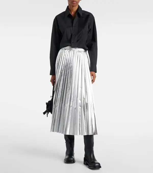 Junya Watanabe Pleated Metallic Midi Skirt - Silver