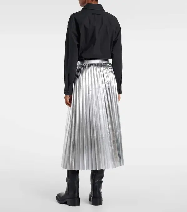 Junya Watanabe Pleated Metallic Midi Skirt - Silver