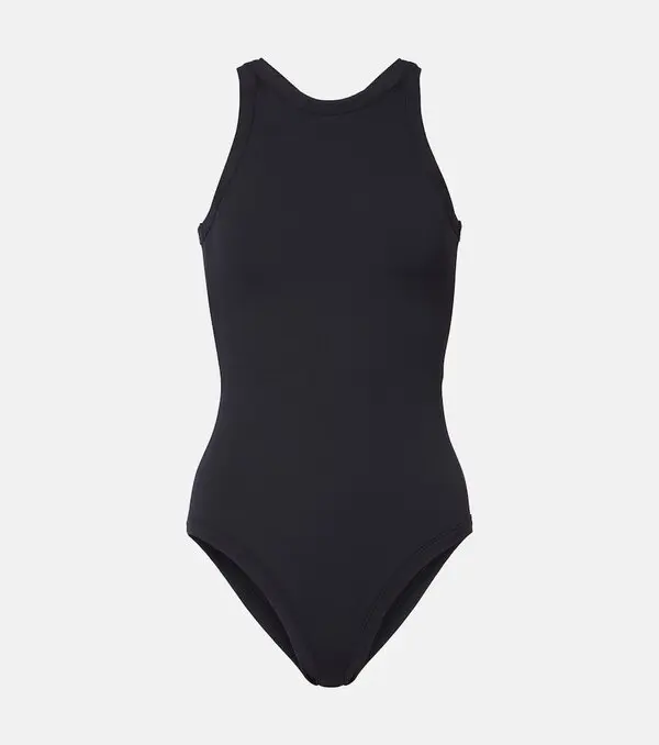 TOTEME Curved Ribbed-knit Jersey Swimsuit - Black