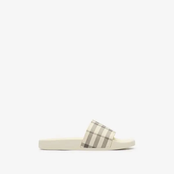 Burberry Check Print Slides - Light Beige