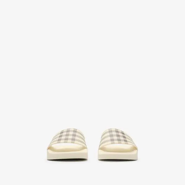 Burberry Check Print Slides - Light Beige