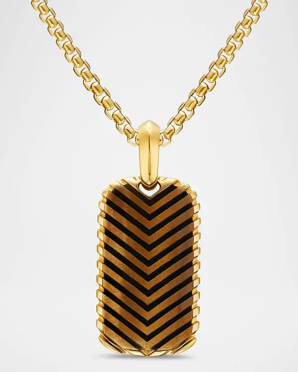 David Yurman Chevron Tag Enhancer In 18k Gold With Tiger's Eye - Tigers Eye
