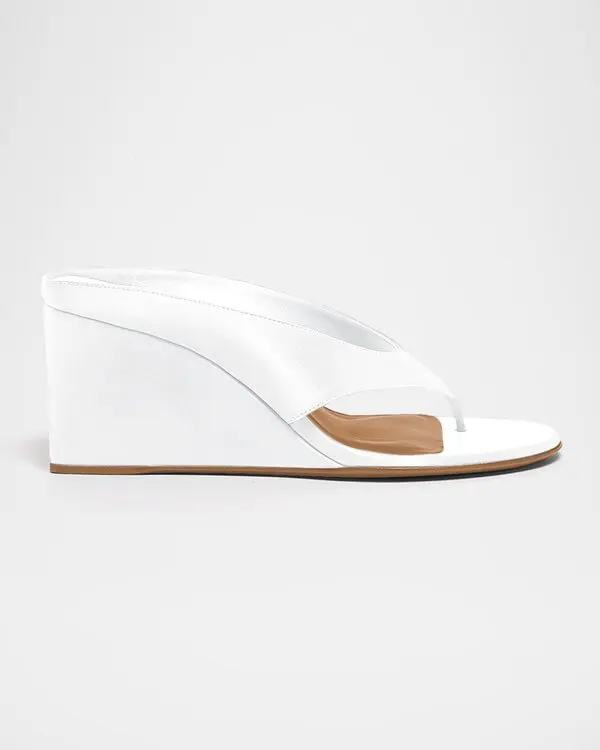 Alaïa Satin Wedge Thong Mules - Blanc Optique