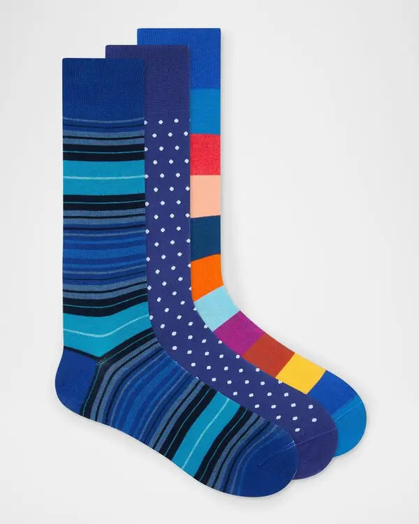 Paul Smith Stripe And Dot Crew Socks 3 Pack - Navy