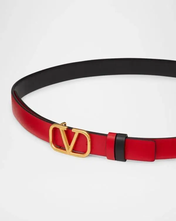 Valentino Garavani Vlogo Signature Reversible Leather Belt - Black Red