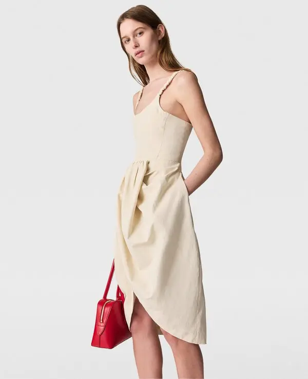 Stella McCartney Ruched Strap Pleated Skirt Midi Dress - Buttercream