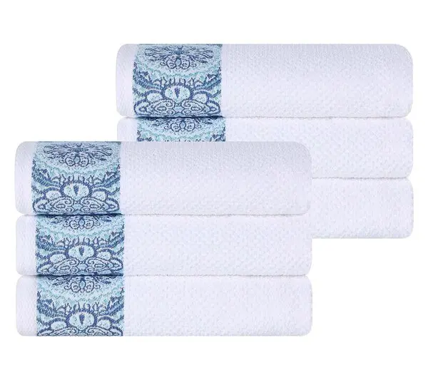 SUPERIOR 6 Piece Medallion Cotton Assorted Hand Towel Set
