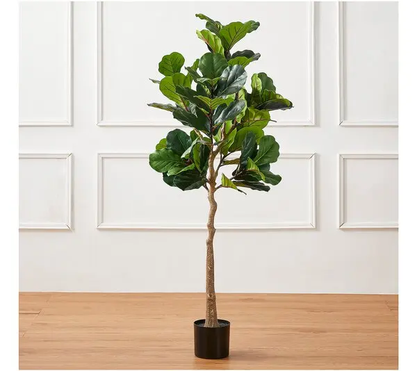 GLITZHOME 5ft Faux Fiddle Leaf Fig Tree In Pot - One-color