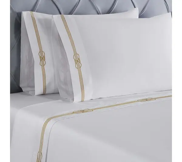 SUPERIOR Moonlawn Cotton Gold Embroidered Sheet Set, Full