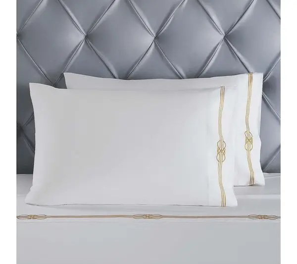 SUPERIOR Moonlawn Cotton Gold Embroidered Sheet Set, Full