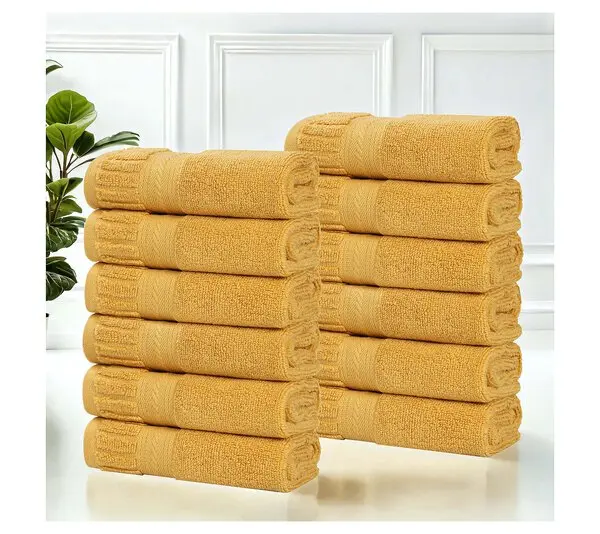 SUPERIOR 12 Piece Venice Zero Twist Cotton Face Towel Set - One-color