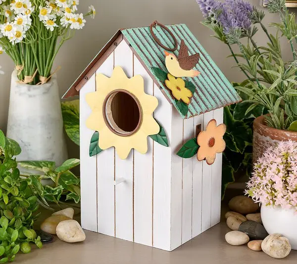GARDEN REFLECTIONS Wooden Birdhouse With Floral Accents - One-color