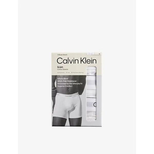 Calvin Klein Icon Logo-waistband Pack Of Three Stretch-cotton Boxer Briefs - White White White