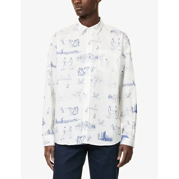 PALMES Printed Curved-hem Relaxed-fit Cotton-poplin Shirt