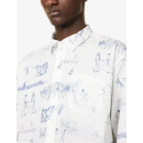 PALMES Printed Curved-hem Relaxed-fit Cotton-poplin Shirt