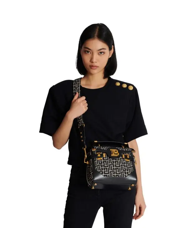 Balmain B-buzz 23 Jacquard And Leather Bag - Black