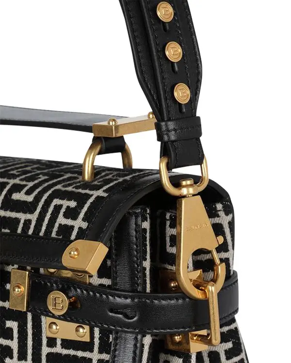 Balmain B-buzz 23 Jacquard And Leather Bag - Black