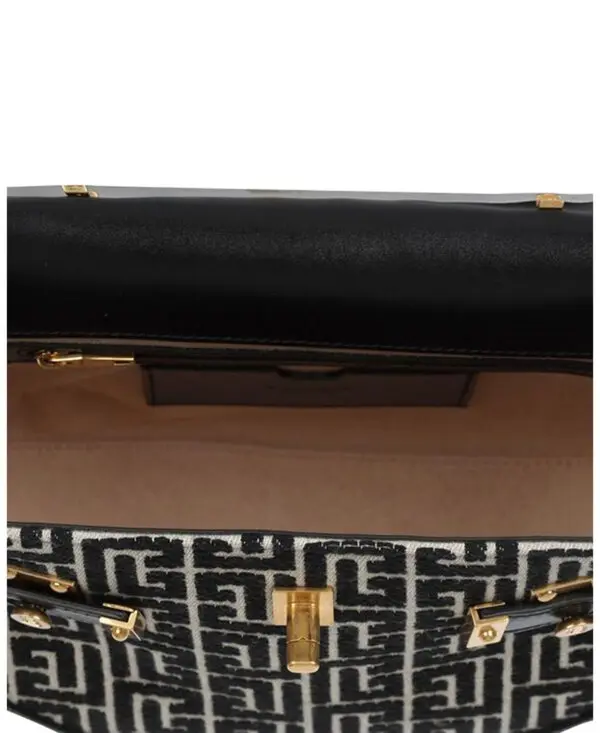 Balmain B-buzz 23 Jacquard And Leather Bag - Black