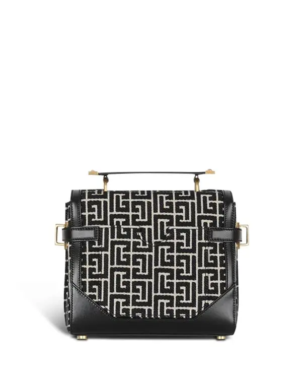 Balmain B-buzz 23 Jacquard And Leather Bag - Black