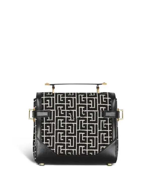 Balmain B-buzz 23 Jacquard And Leather Bag - Black