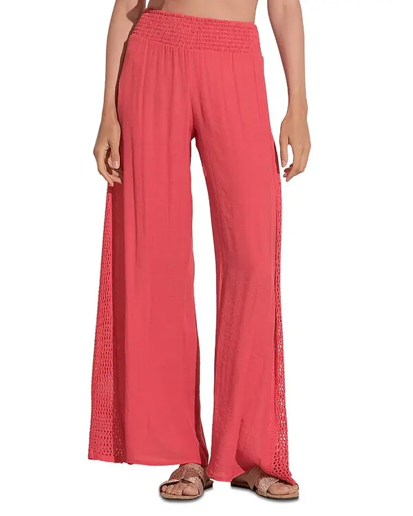 Elan Crochet Inset Swim Cover-up Pants - Coral