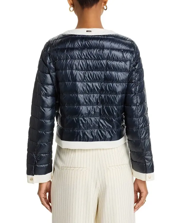Herno Matte Trim Quilted Short Jacket - Navy/white