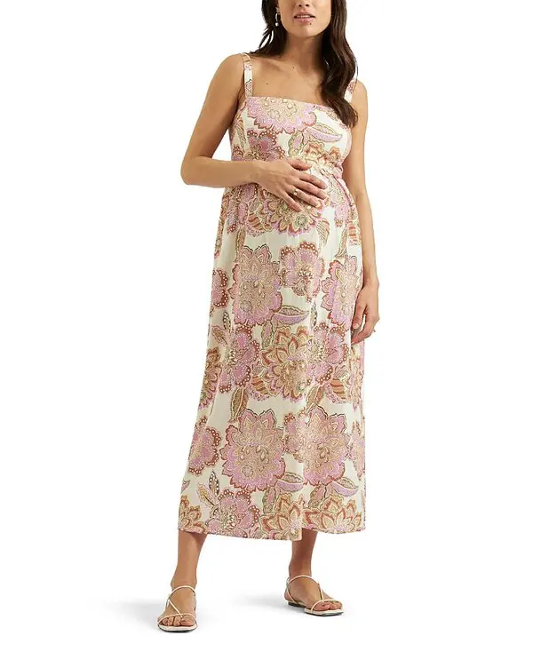 RIPE MATERNITY Hope Tie Back Linen Dress - Beige