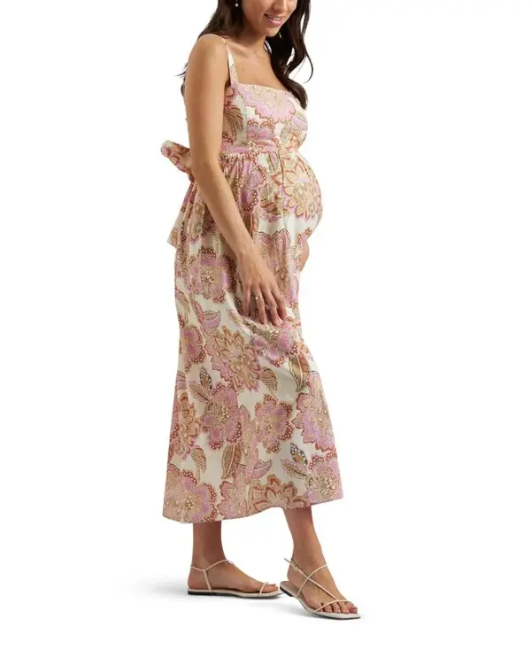 RIPE MATERNITY Hope Tie Back Linen Dress - Beige