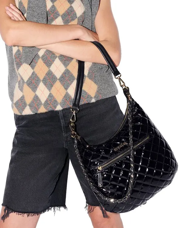 Mz Wallace Crosby Sienna Hobo Bag - Black Lacquer/light Gold