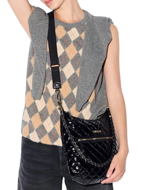 Mz Wallace Crosby Sienna Hobo Bag - Black Lacquer/light Gold