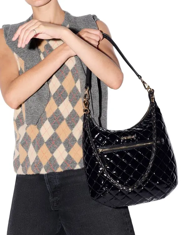 Mz Wallace Crosby Sienna Hobo Bag - Black Lacquer/light Gold