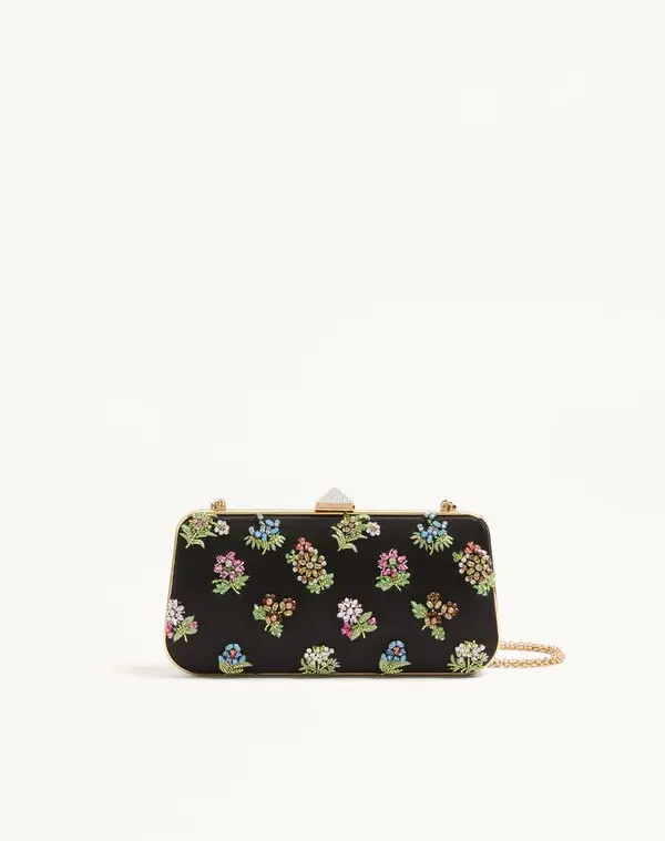 Valentino Garavani Carry Secrets Satin Minaudiere With Floral Embroidery