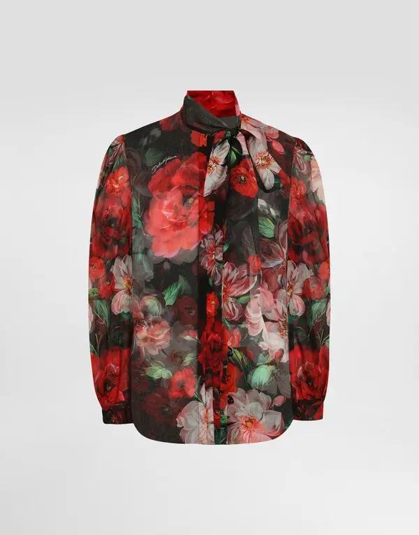 Dolce & Gabbana Floral Chiffon Pussy-bow Shirt - Print