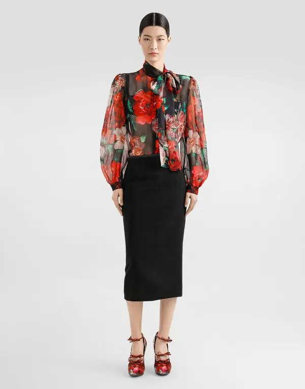 Dolce & Gabbana Floral Chiffon Pussy-bow Shirt - Print