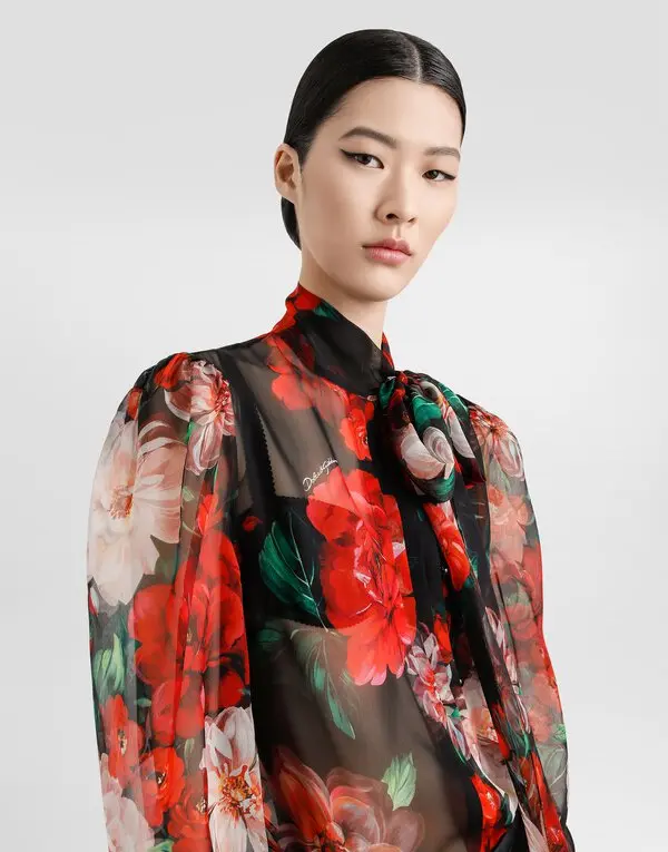 Dolce & Gabbana Floral Chiffon Pussy-bow Shirt - Print